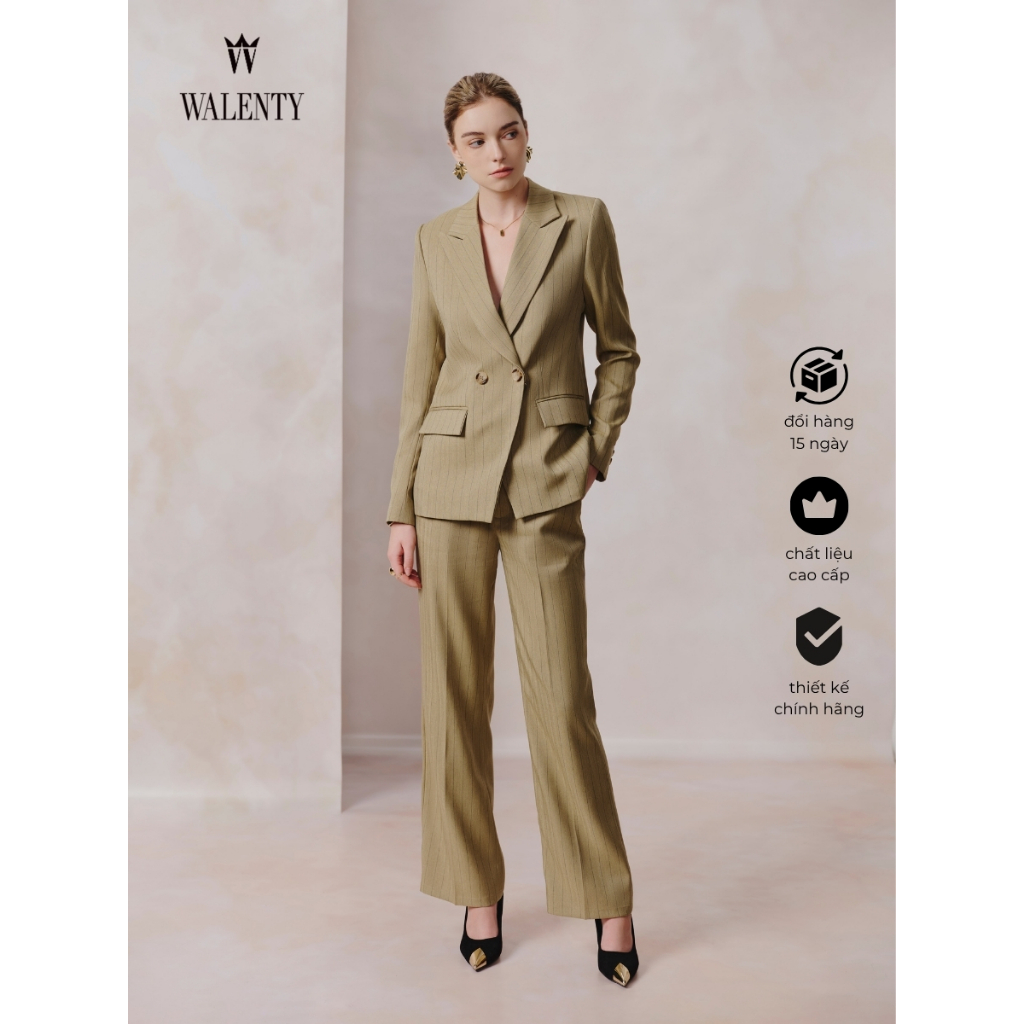 WALENTY Emerald - Set Blazer cùng quần đứng hoạ tiết vải xương cá, sọc ...