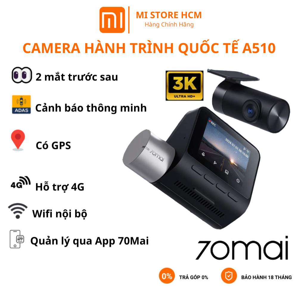 Camera Hành Trình 70mai Dash Cam A510 4G Quốc Tế 3K HDR Có GPS, ADAS ...