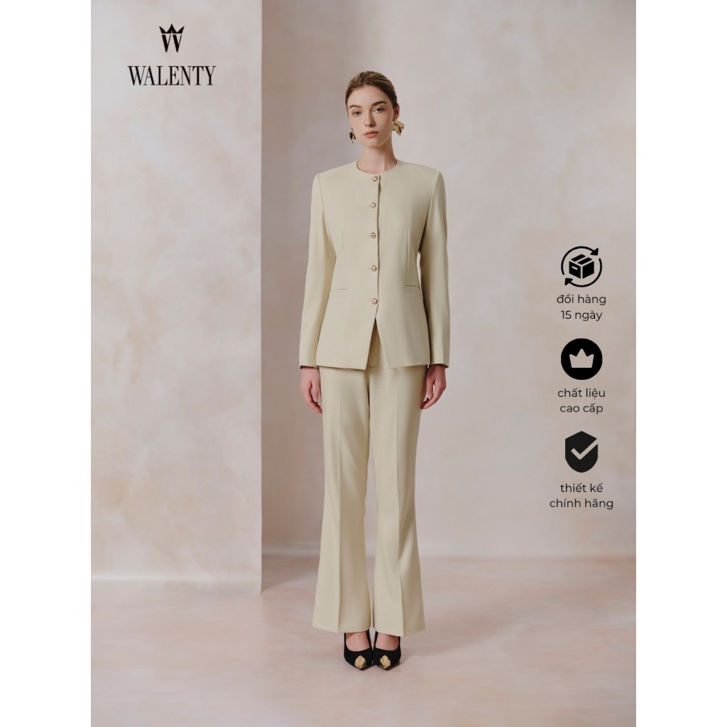 WALENTY Ivory - Set vest không cổ cách điệu cùng quần đứng loe nhẹ, tôn ...