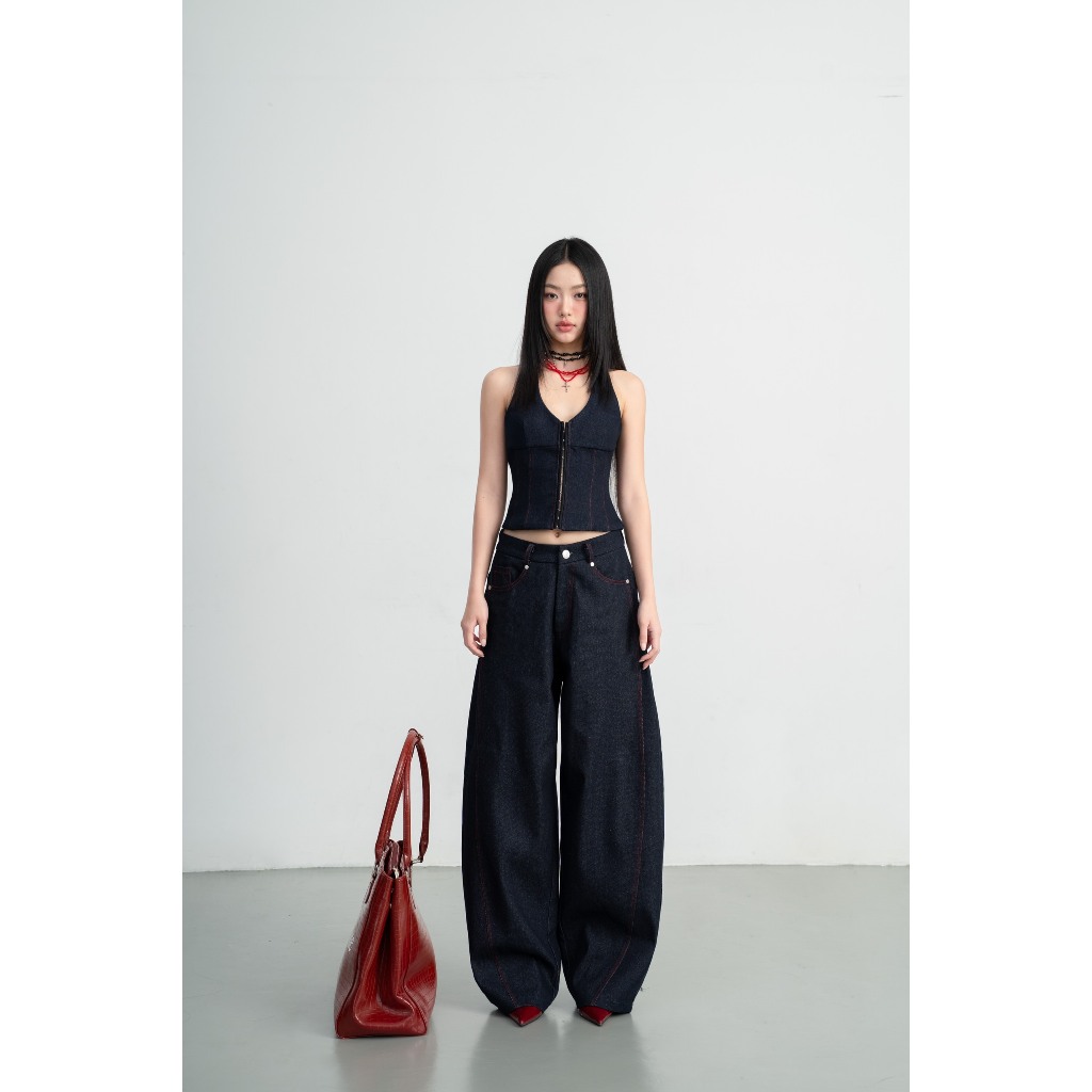 Set Áo Jean Corset Gile Cổ Yếm và Quần Jeans Ống Rộng [ CÓ RA MÀU ...