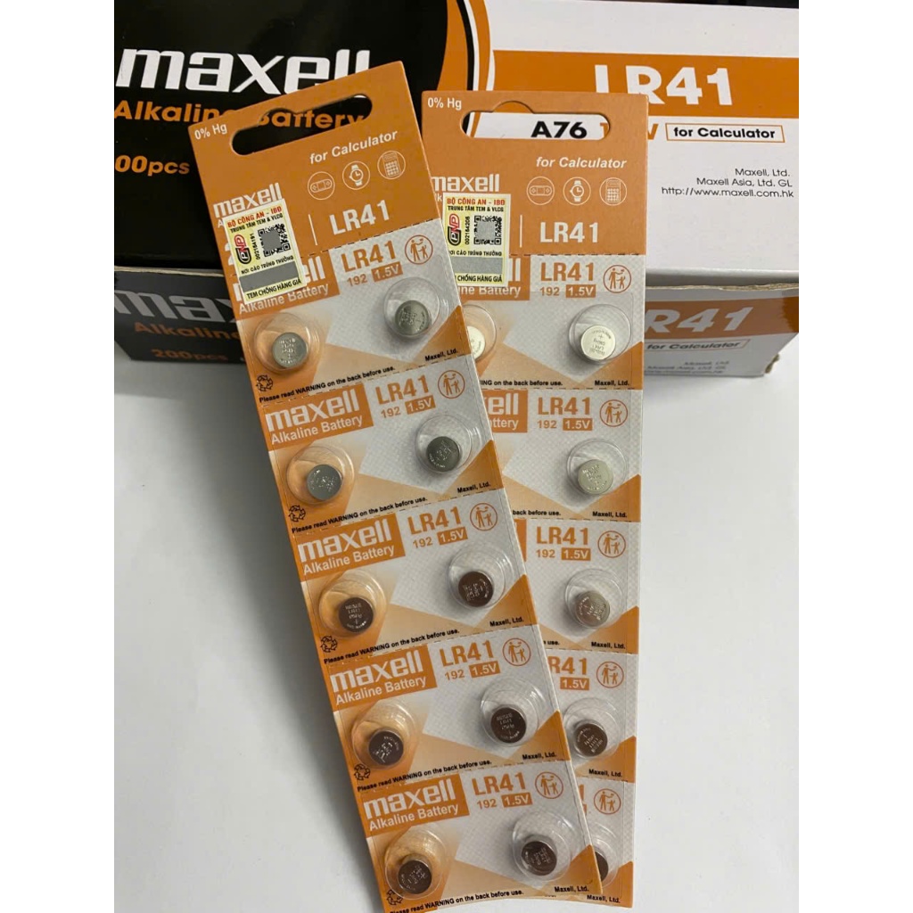 Vỉ 10 Viên Pin cúc áo nhỏ MAXELL mã LR44 ( A76 hay AG13), mã LR41 ( 192 ...