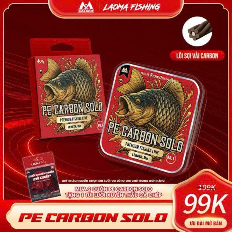 [Mua 2 Tặng 1 Gói Lưỡi] PE CARBON SOLO - Lõi Caarbon- 35M LaoMa Chuẩn ...