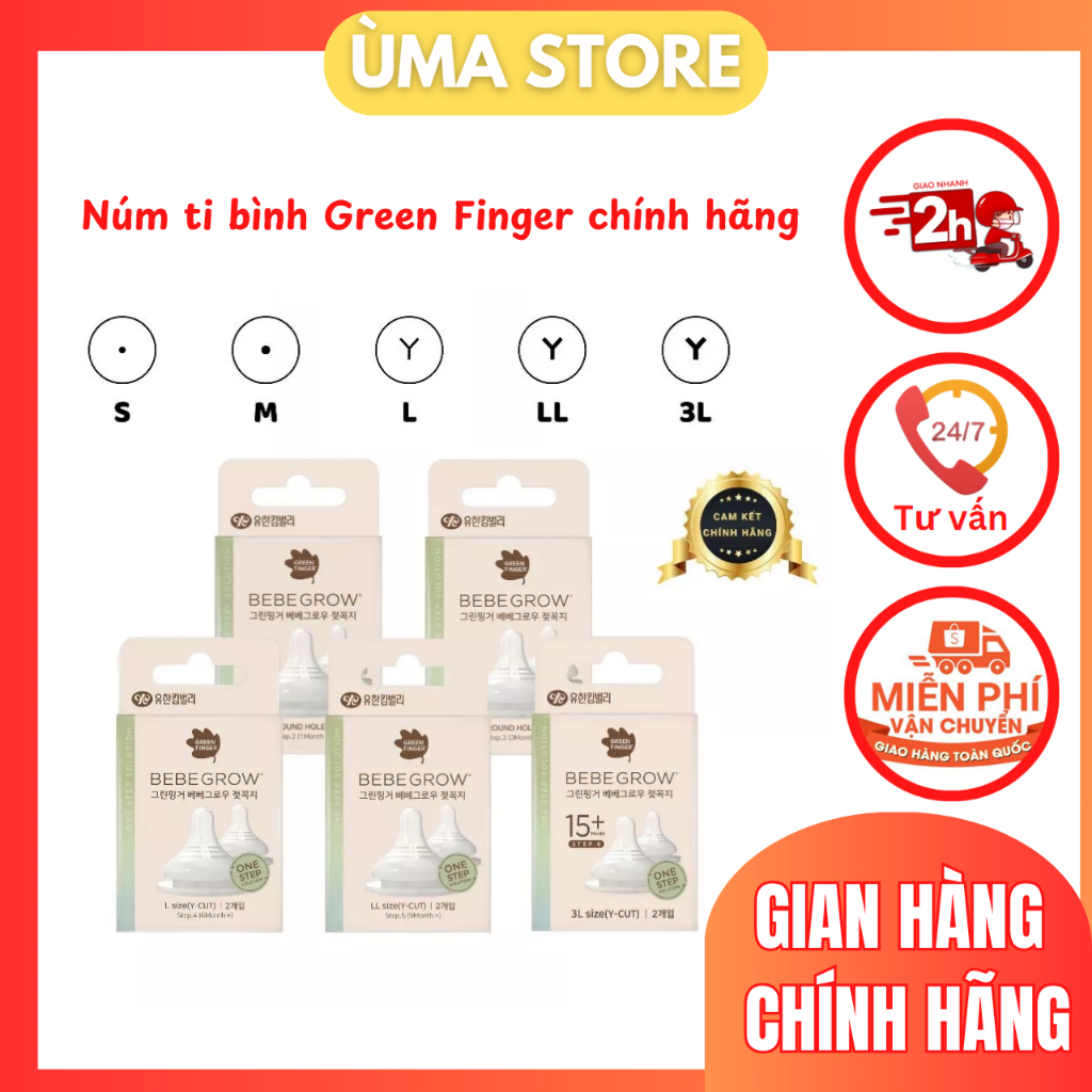 (Tặng đục núm) Núm ti bình sữa Green Finger Bebegrow chính hãng Hàn Quốc, núm ti 2 van thoát khí ...