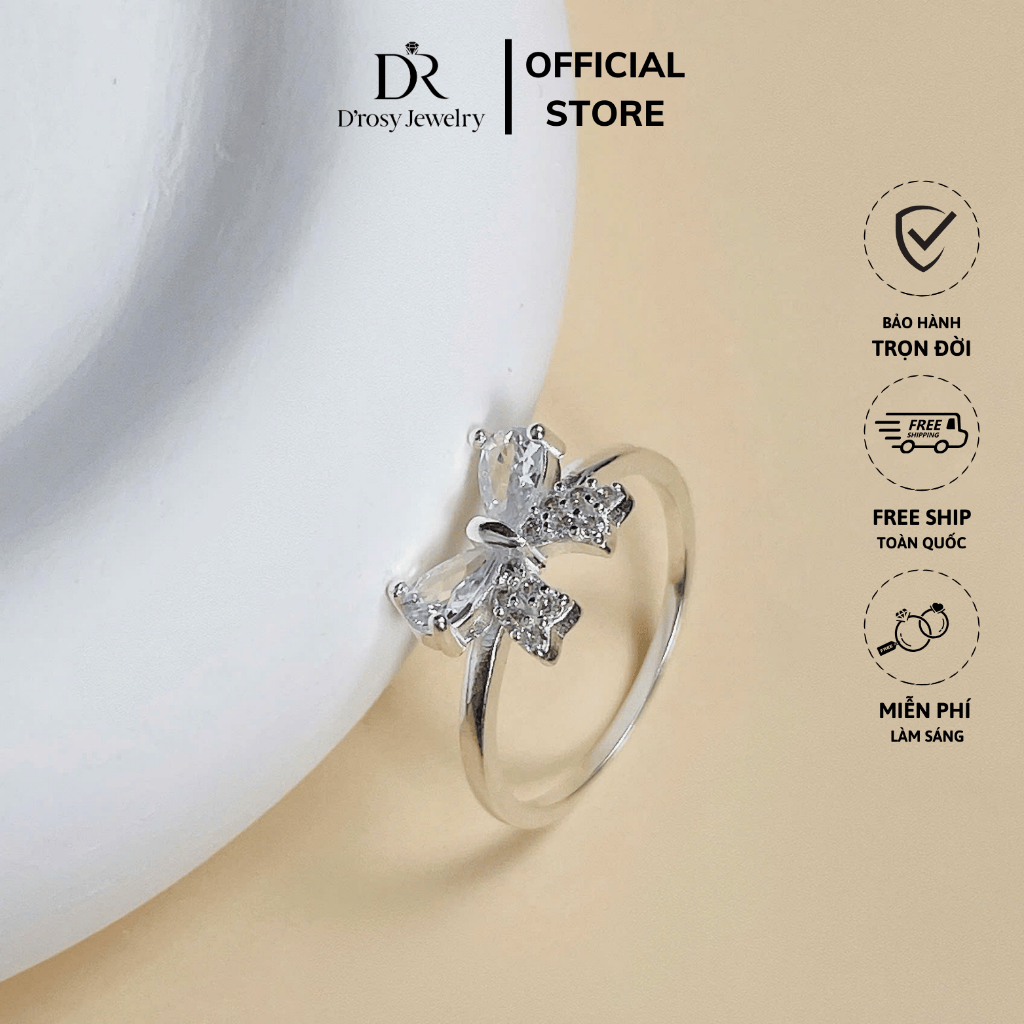 Nhẫn bạc nữ S925 D'ROSY kiểu dáng nhẹ nhàng hình nơ đính đá thanh lịch D’ROSYJEWELRY NB15 ...