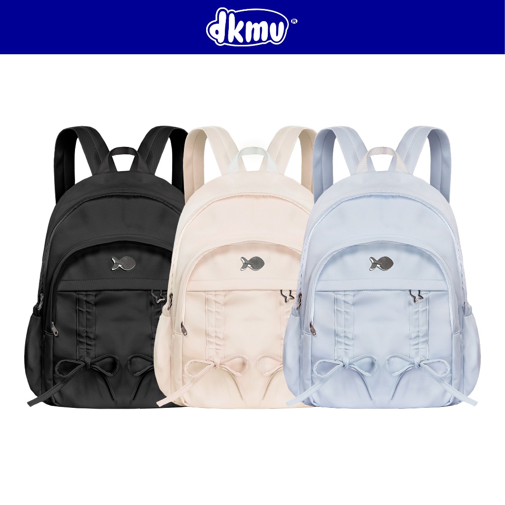 Balo nữ cute kiểu rút nơ xinh DKMV logo Cá pastel xanh, kem, đen nhiều ...