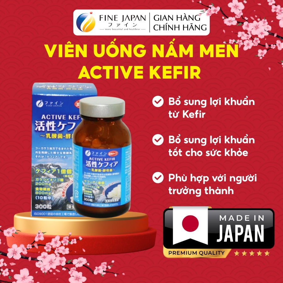 Viên uống hỗ trợ bổ sung khuẩn Active Kefir FINE JAPAN lọ 300 viên ...
