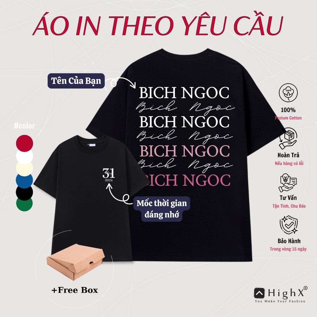 [CÓ HỘP]Áo Thun HIGHX Unisex Oversize In Tên chữ ký Ngày kỷ niệm riêng ...
