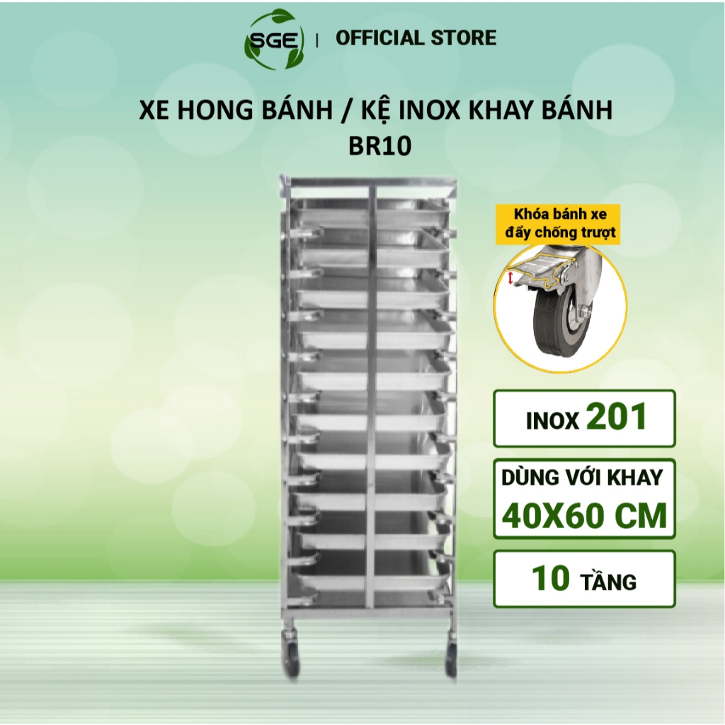 [𝗯𝗮̃𝗼 𝘀𝗮𝗹𝗲 𝗧𝟳] Kệ Inox Khay Bánh / Xe hong bánh / Xe đẩy khay bánh BR10 ...