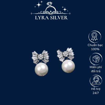 Khuyên tai nữ LYRA SILVER Họa Tiết Nơ Đính Đá | Shopee Việt Nam