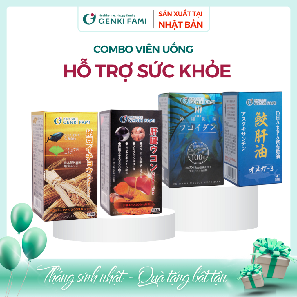 Combo Bổ Não, Bổ Mắt, Bổ Gan, Fucoidan Okinawa Tăng Cường Sức Khỏe, Đề Kháng, Miễn Dịch, Genki ...