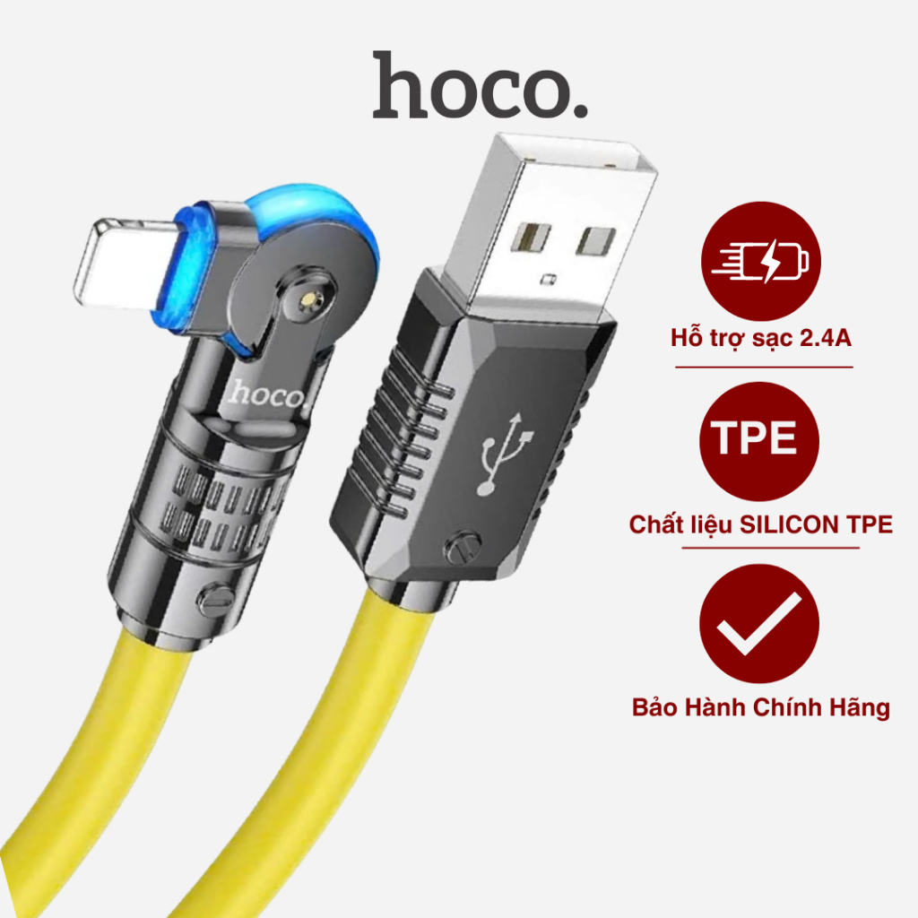 Dây cáp sạc nhanh 2.4A Hoco U118, đầu xoay 180,chân usb truyền dự liệu ...