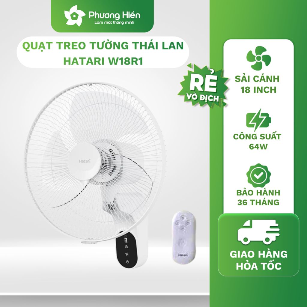 Quạt treo tường Hatari W18R1 - Công suất 64W - Tích hợp remote - Bảo ...