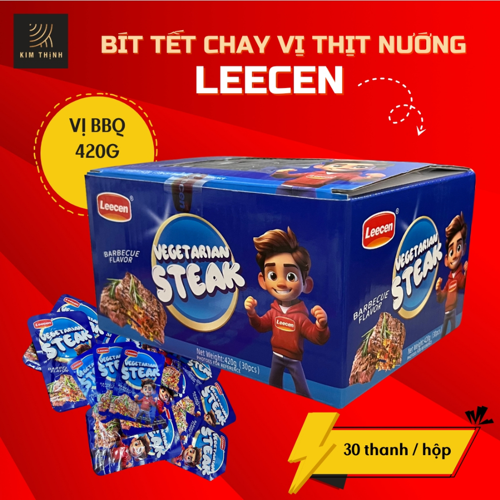 Bít Tết Chay Leecen Vị Thịt Nướng/ Vị Cay 420g (30 Gói/Hộp) - Ăn Vặt Thuần Chay - Kim Thịnh Food ...