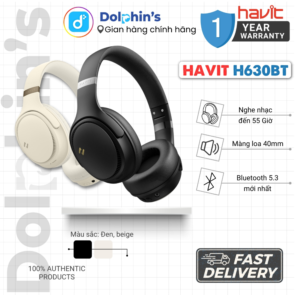 Tai Nghe Bluetooth Headphone HAVIT H630BT, Driver 40mm, BT 5.3 Gập Gọn Tiện Lợi, Nghe Đến 36 Giờ ...