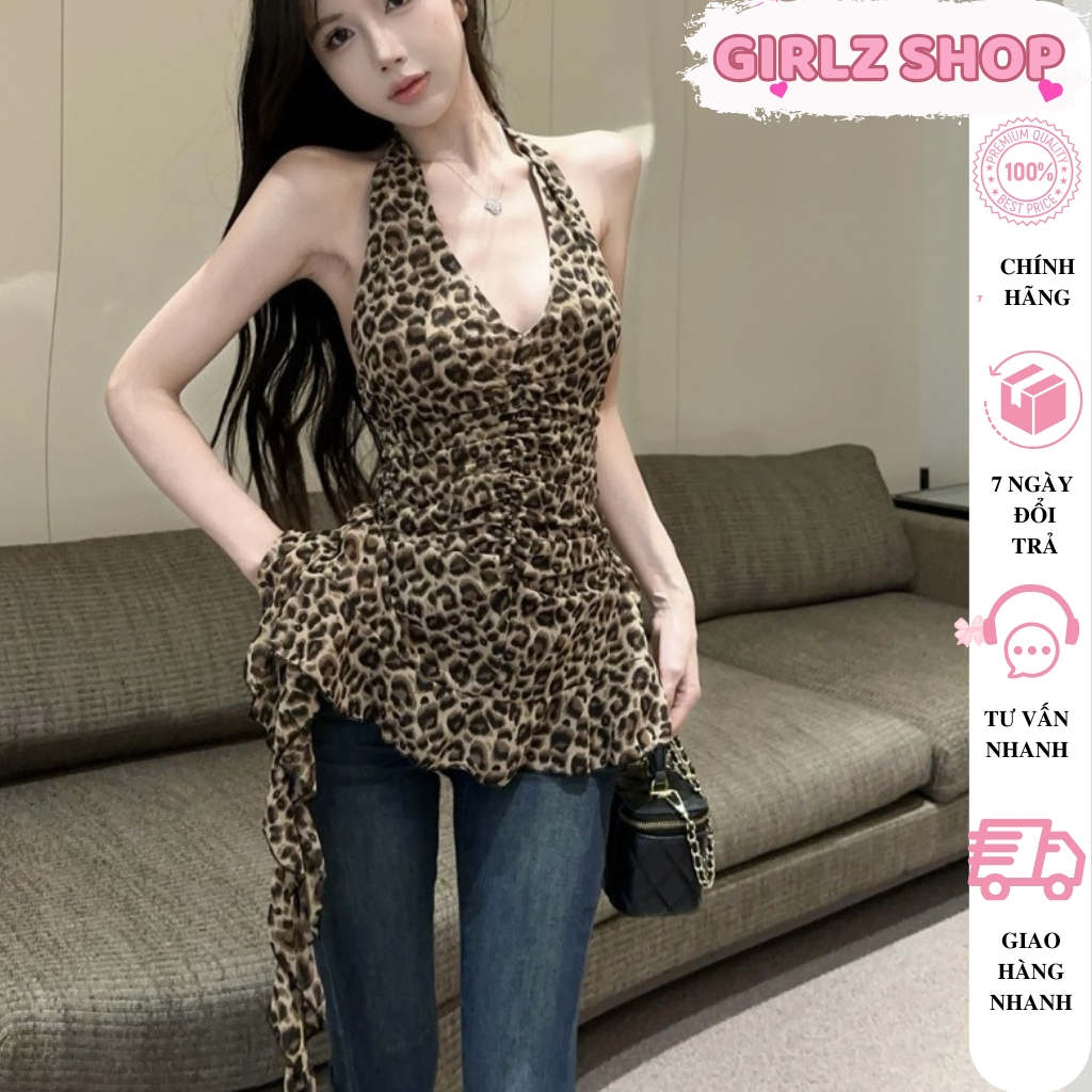 Áo Họa Tiết Da Beo Cổ Yếm Hở Lưng (có mút) GirlZ Shop, Áo Da Beo Cổ Yếm ...