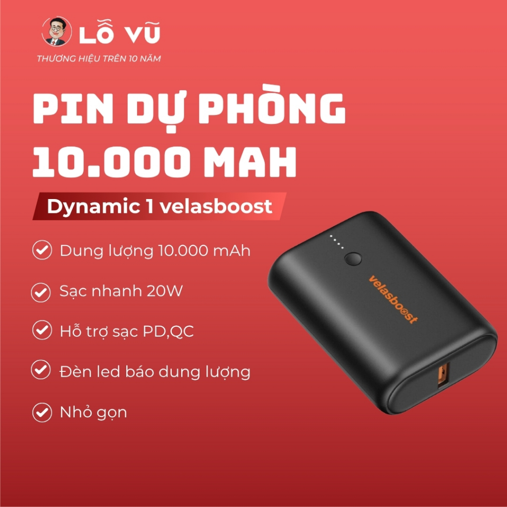 Pin dự phòng 10.000 mAh Dynamic 1 velasboost, Sạc nhanh PD 20W, Cổng ...