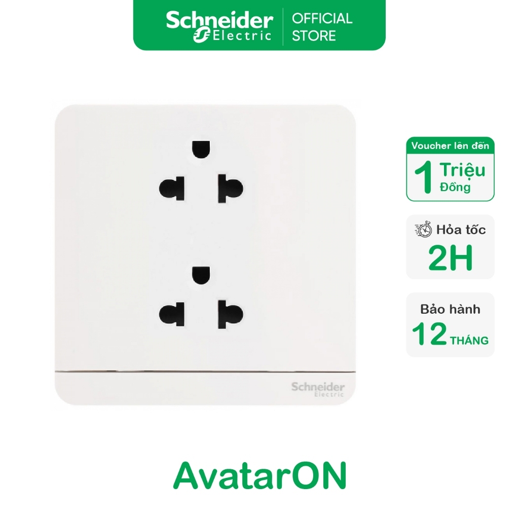 (SE) Bộ ổ cắm đôi 3 chấu vuông 16A dòng AvatarON - Schneider Electric ...