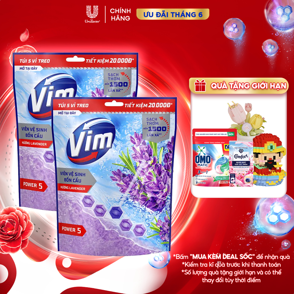 Combo 2 Túi 5 Viên Treo Vệ Sinh Bồn Cầu Vim Power 5 | Sạch Thơm Đến 300 Lần Xả (50g/viên ...