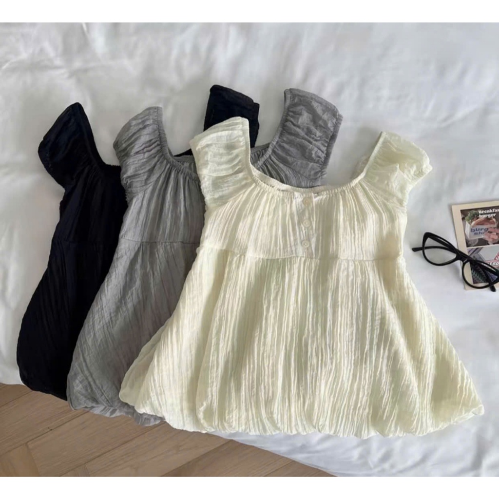 Áo voan tơ trễ vai kiểu dáng bí phồng dễ phối đồ LABEL A67 | Shopee ...