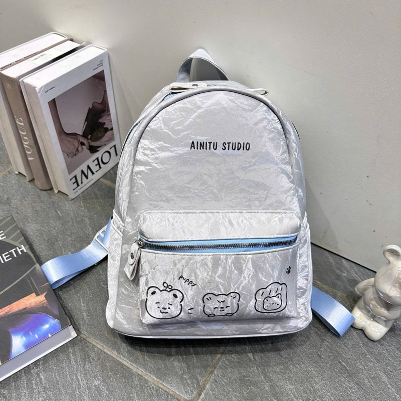 balo to đi học, balo hoạ tiết gấu cute in chữ AINITU STUDIO nhiều ngăn ...