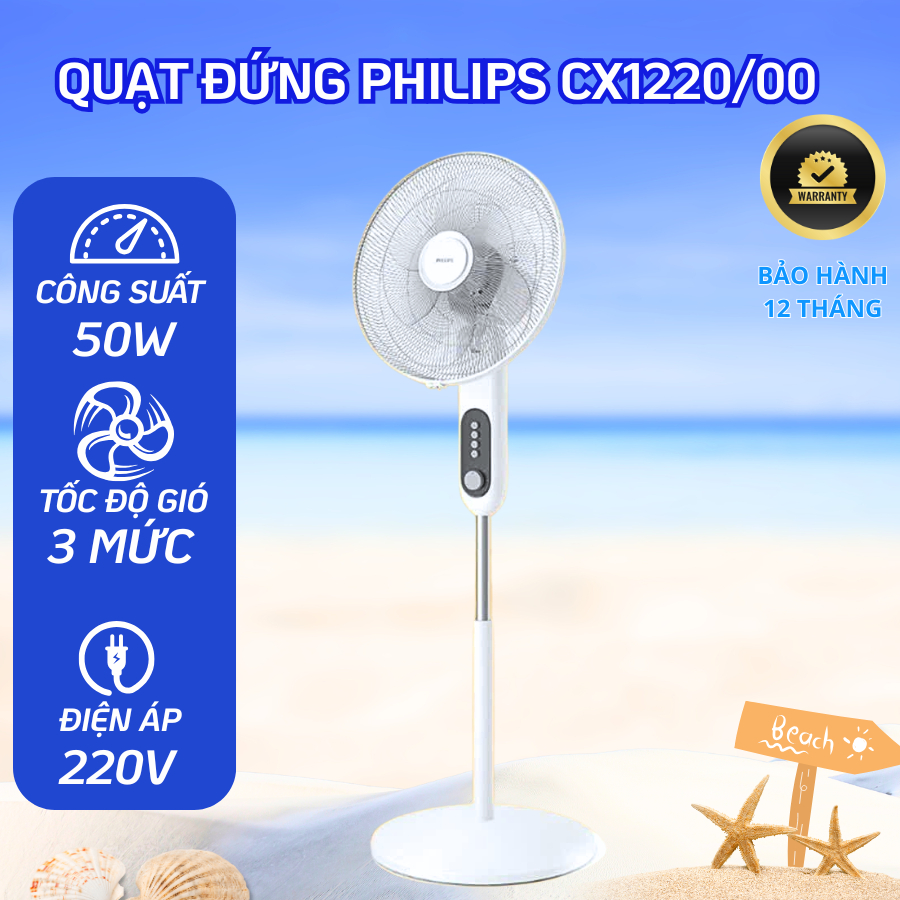 [BH 12T] Quạt Đứng Philips CX1220/00_Chế Độ Hẹn Giờ, Không gây Ồn Hàng ...