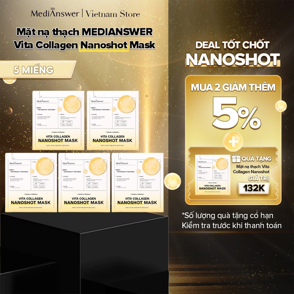 [LIVE] Mặt nạ thạch collagen Nano sáng da căng bóng MediAnswer Vita Nanoshot Mask-37g | 1 hộp 5 ...