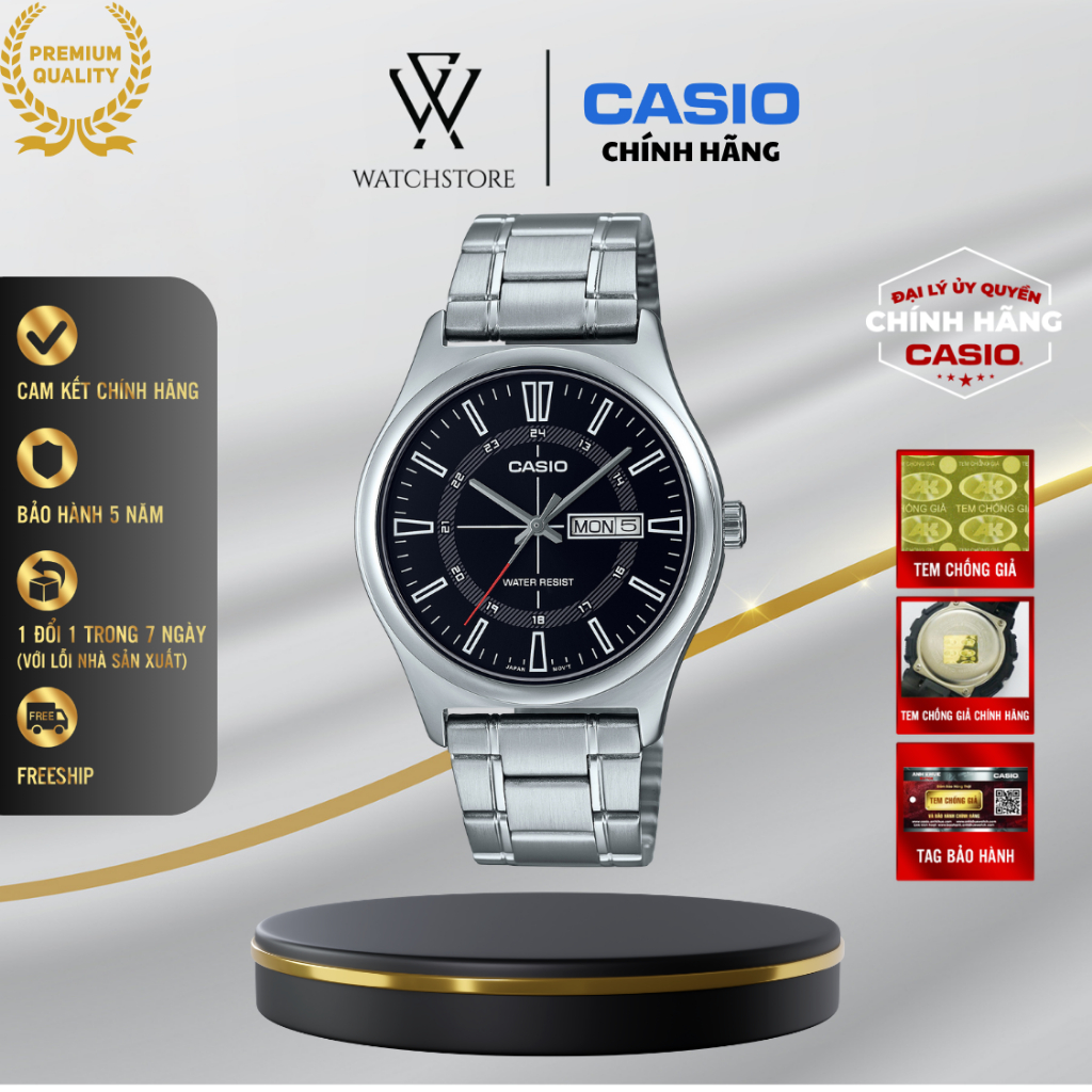 Đồng Hồ Nam Casio MTP-V006D-1CUDF Màu Đen Thiết Kế Mặt Kính Khoáng 38mm Dây Kim Loại Không Gỉ ...