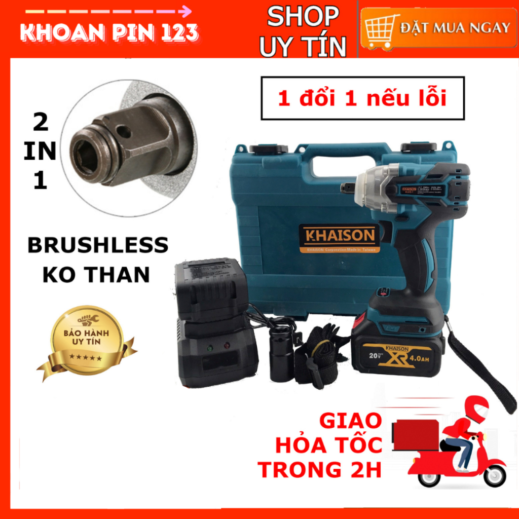 Máy siết bulong Khaison không than 2 trong 1 sạc đế | Shopee Việt Nam