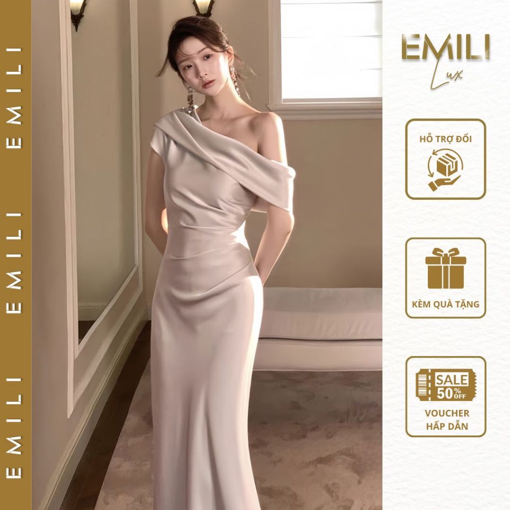 Đầm lụa body trễ vai đi tiệc Emili đầm lệch vai ôm body phối cách đi ...
