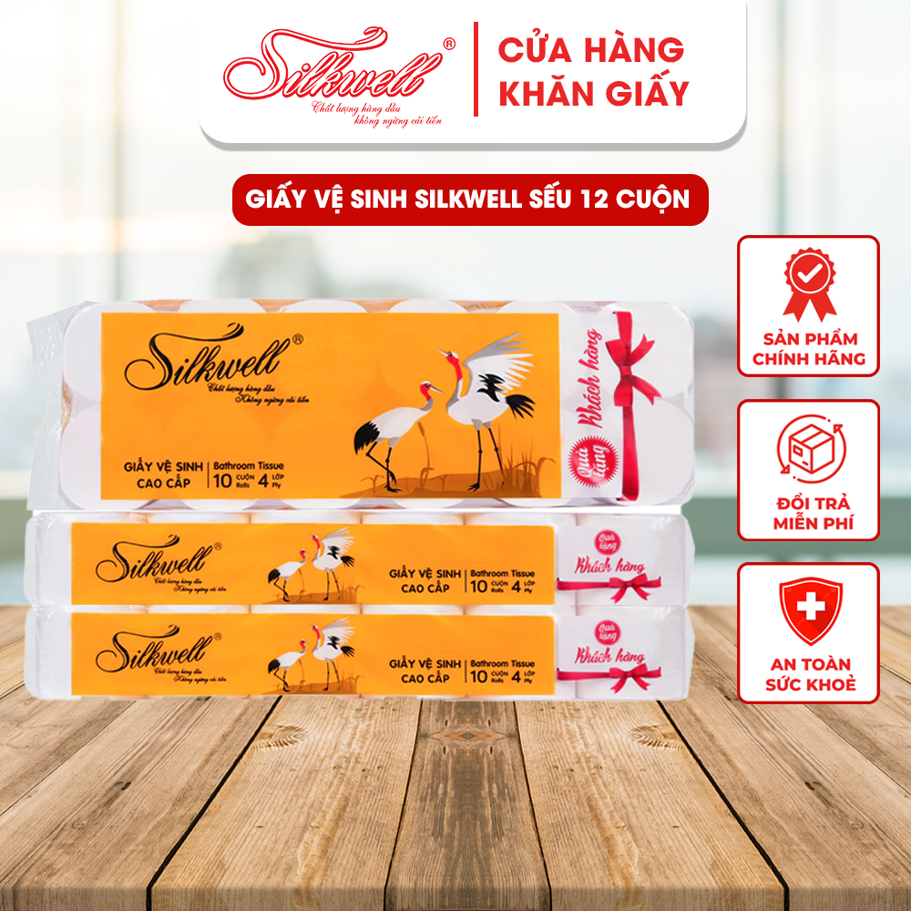 Giấy vệ sinh Silkwell Sếu không lõi 12 cuộn 4 lớp mềm mịn không tẩy ...