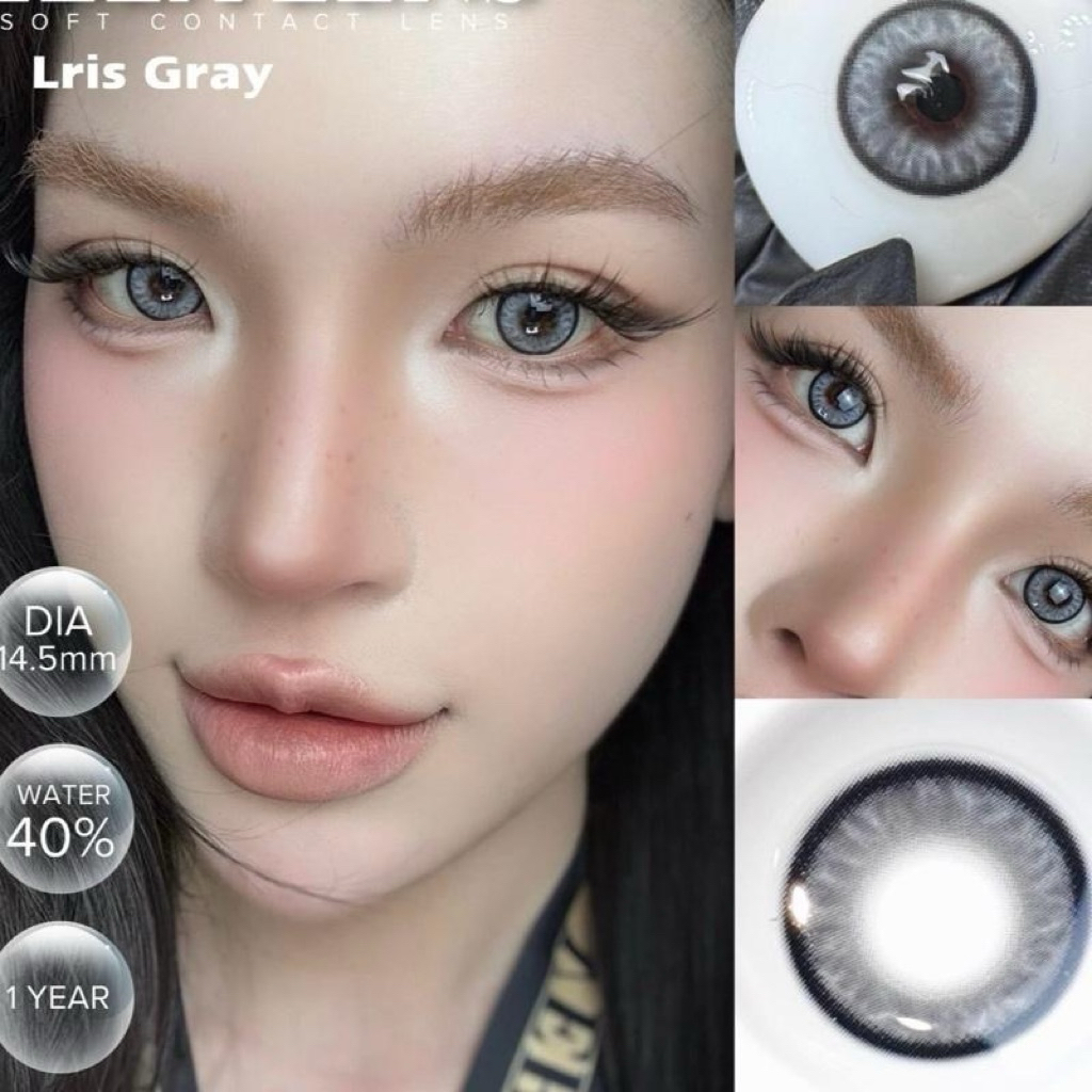 (CÓ CẬN 0-6đ) Kính Áp Tròng Xám Tone Tây Giãn Tròng - Lens Gray Iris size 14.5mm Giãn Vừa ...