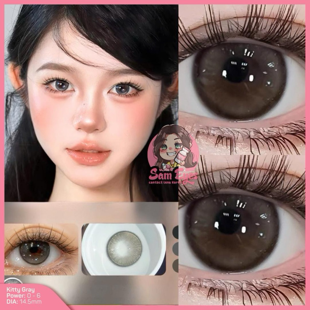 (CÓ CẬN 0-6đ) Kính Áp Tròng Xám Ánh Nâu - Lens Gray Kitty size 14.5mm Giãn Vừa | Shopee Việt Nam