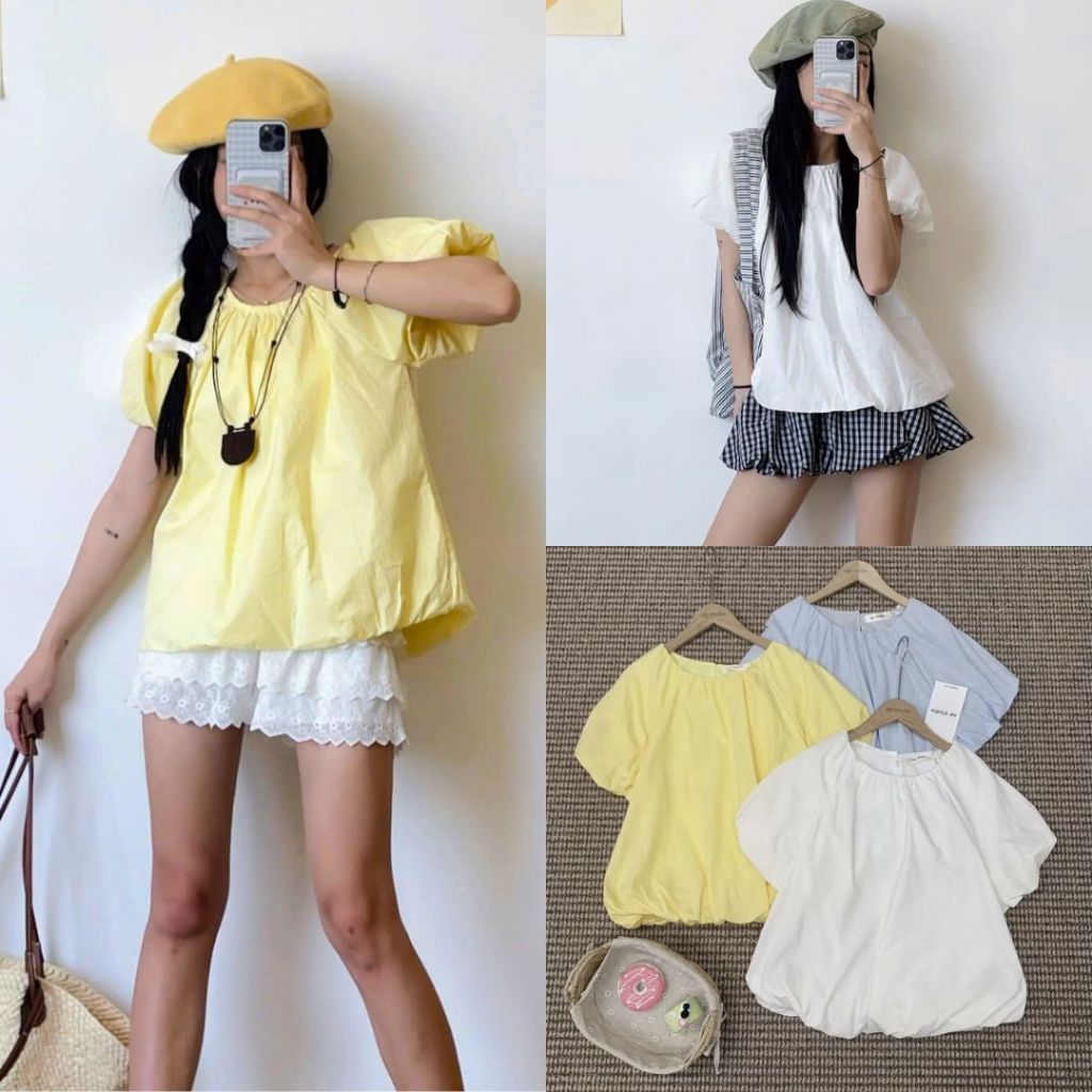 Áo Dáng Bí Cổ Tròn Tay Phồng Form Rộng, Labibi | Shopee Việt Nam