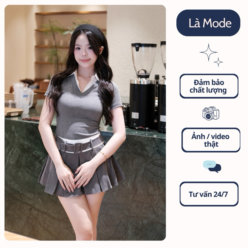 | Lexi Set | Áo phom ôm cổ sơ mi phối chân váy kèm đai ( có lót quần ...