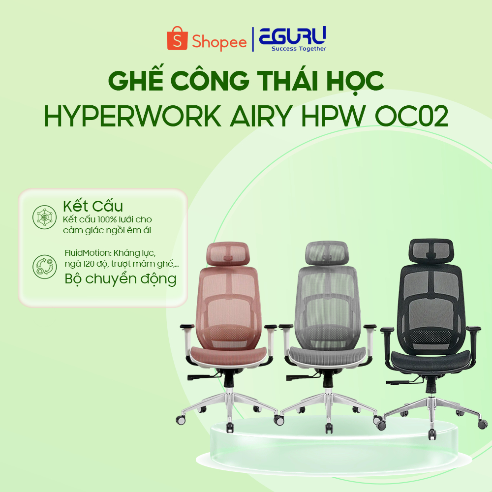 Ghế công thái học HyperWork Airy HPW OC02 (Đen/ Xám/Hồng) - Hàng Chính ...