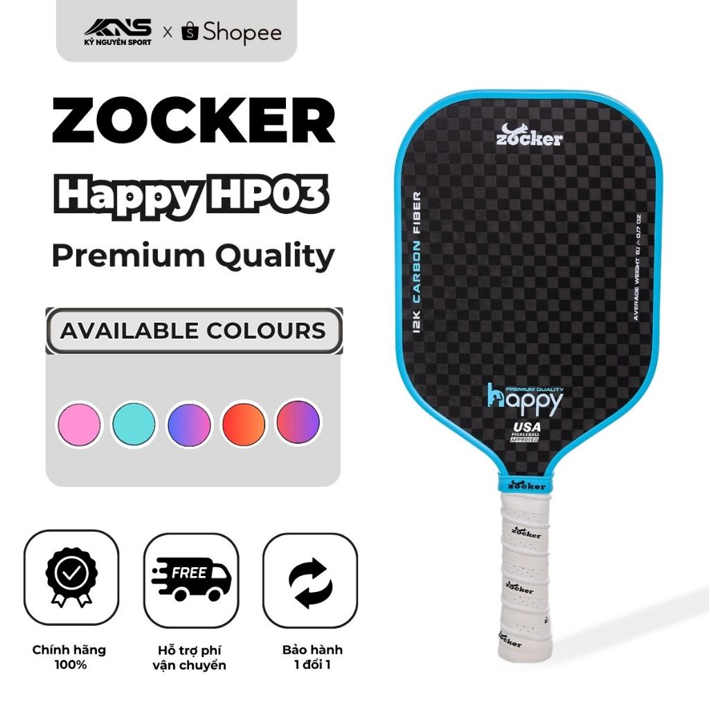 Vợt Pickleball Zocker Happy HP03 Premium Quality Carbon 12K+ bóng thi ...
