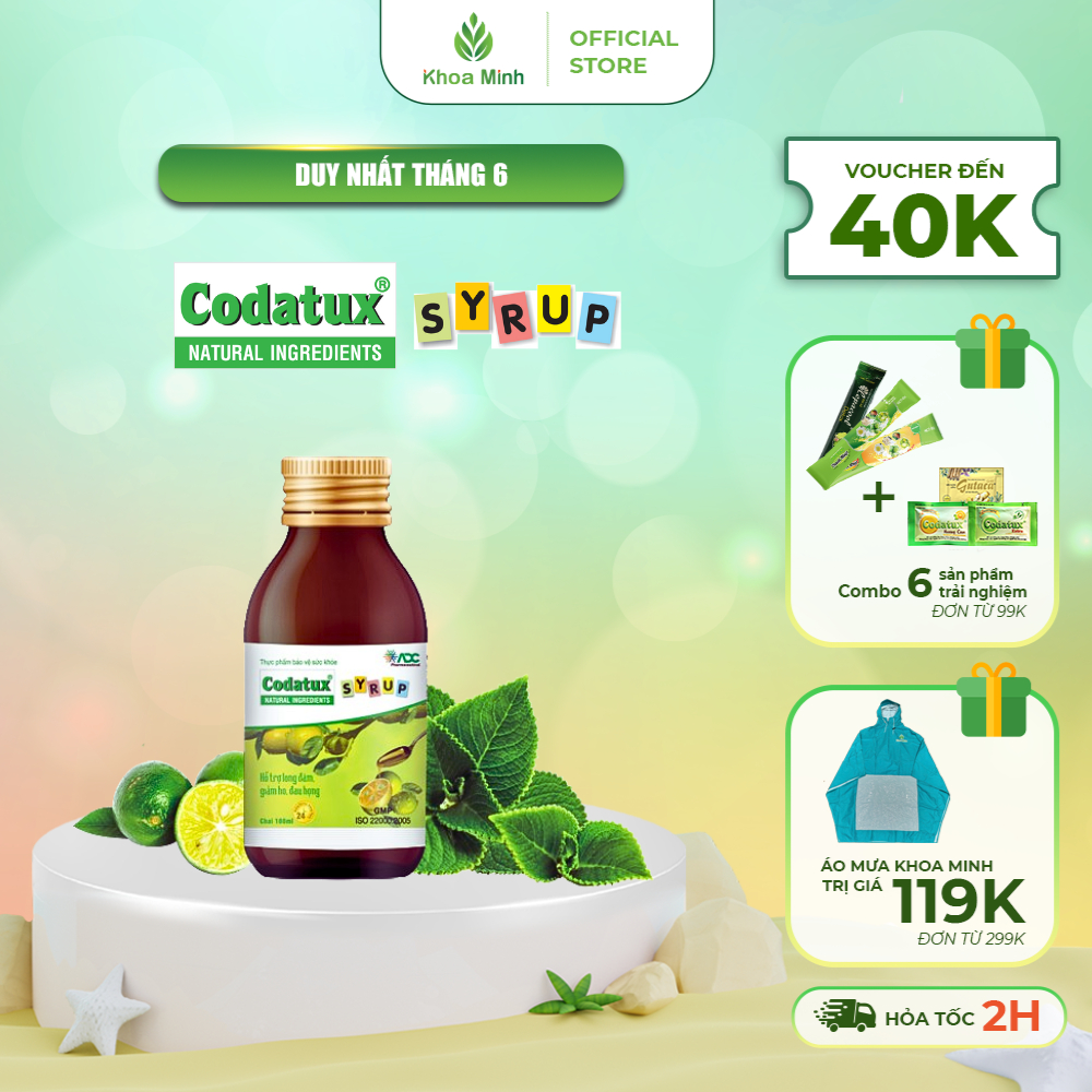 Thực phẩm bảo vệ sức khỏe Codatux Syrup hỗ trợ long đàm, giảm ho, đau ...