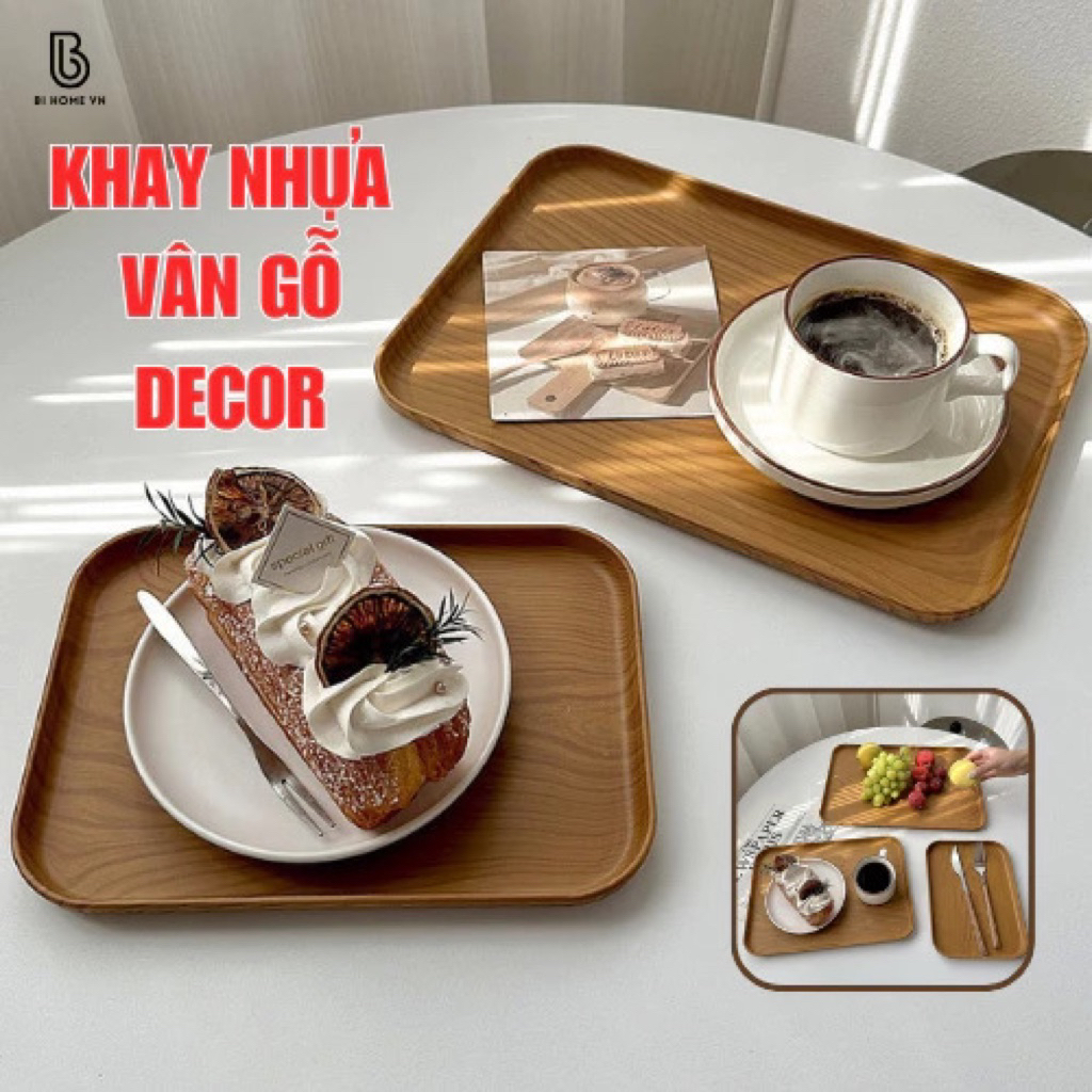 Khay nhựa vân gỗ decor quán cafe nhà hàng, khay nhựa vân gỗ đựng đồ ăn ...
