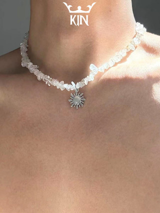 Dây Chuyền Nam Nữ Choker Mặt Hoa Hướng Dương Hạt Cườm Sỏi Trắng Phụ ...