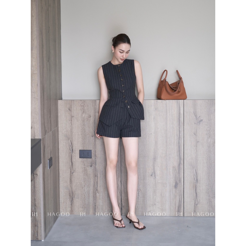 Quần dài & quần short & áo gile kẻ sọc than Nữ phong cách thanh lịch HAGOO [ A609 - Q609 - Q6091 ...