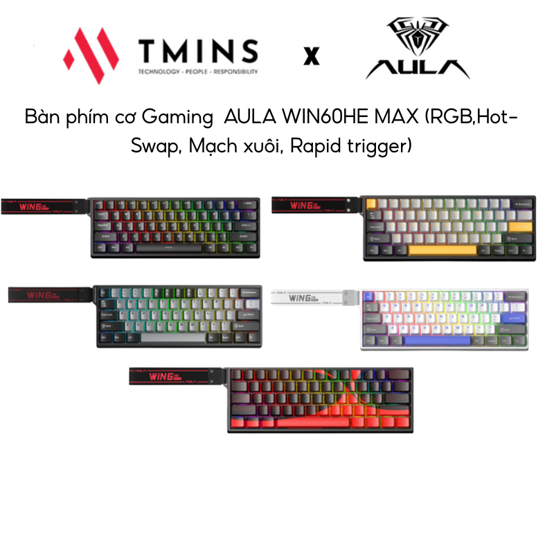Bàn Phím Cơ Gaming AULA Win60HE (RGB, Mạch xuôi, Hot Swap, Rapid ...