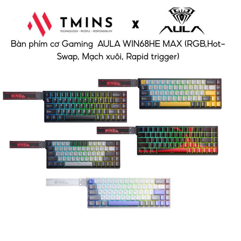 Bàn phím cơ Gamin AULA WIN68HE (RGB,Hot-Swap, Mạch xuôi, Rapid trigger ...