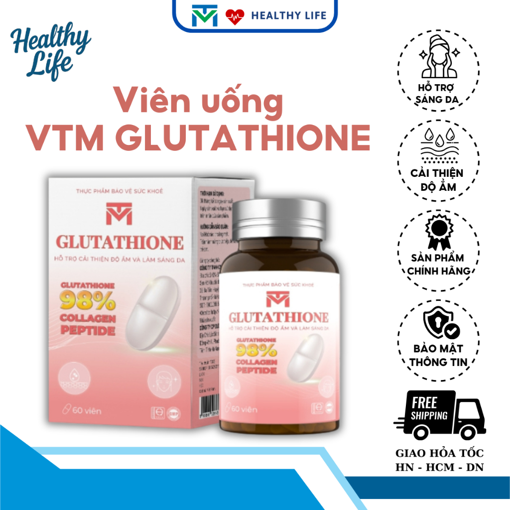 Viên uống VTM glutathione hỗ trợ làm sáng da, giảm triệu chứng khô da, nám da - hộp 60v | Shopee ...