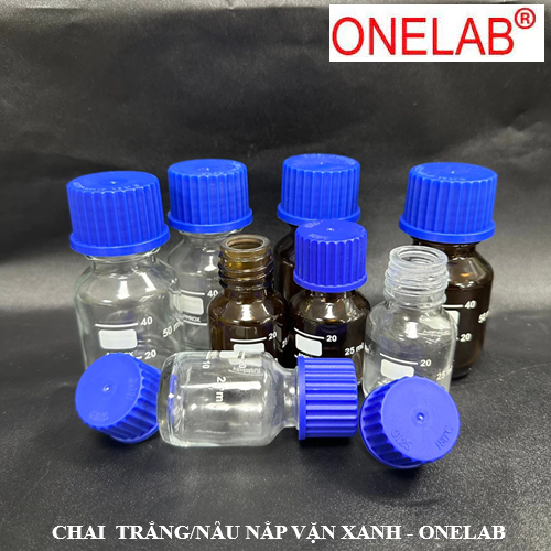 Chai trắng / nâu nắp vặn xanh ONELAB 25ml 50ml, chai thủy tih soda-lime, nắp nhựa PP, đựng mẫu ...