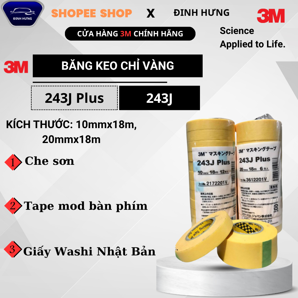 Băng Keo Giấy 𝟑𝐌 𝟐𝟒𝟑𝐉 𝐏𝐥𝐮𝐬 𝐌𝐚𝐬𝐤𝐢𝐧𝐠 𝐓𝐚𝐩𝐞, che sơn và 𝐓𝐚𝐩𝐞 𝐌𝐨𝐝𝐞 bàn phím (Đơn vị tính 1 cuộn keo ...