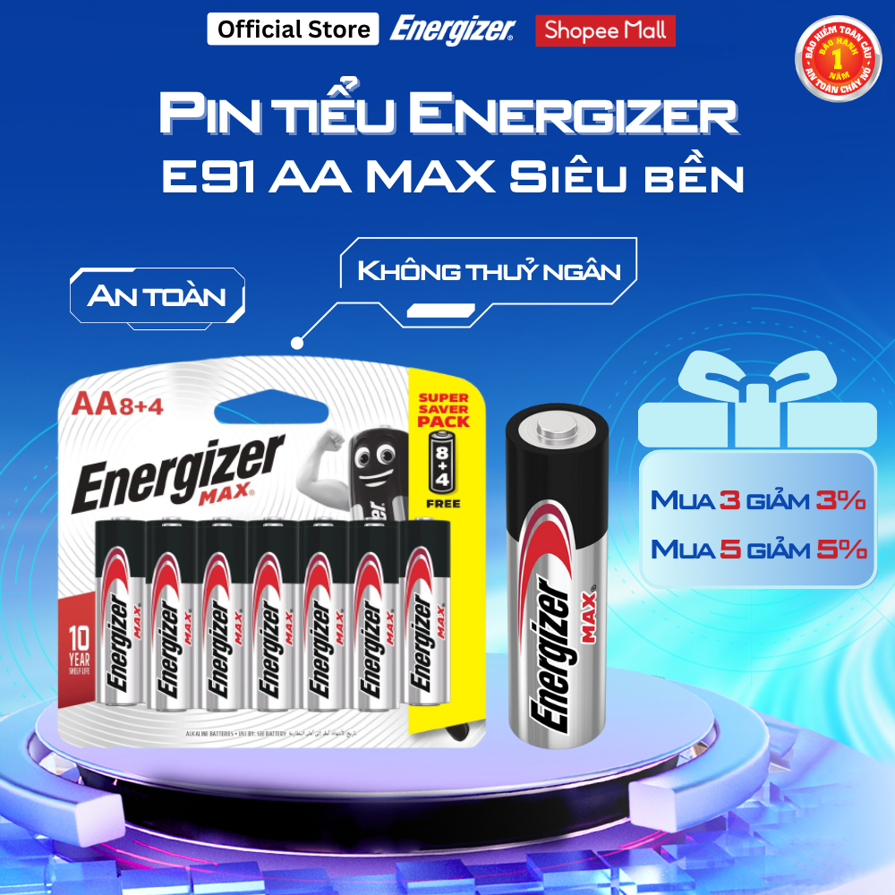 PIN TIỂU AA ENERGIZER MAX E91, PIN 2A An toàn không thuỷ ngân, Siêu Bền - Hàng chính hãng ...