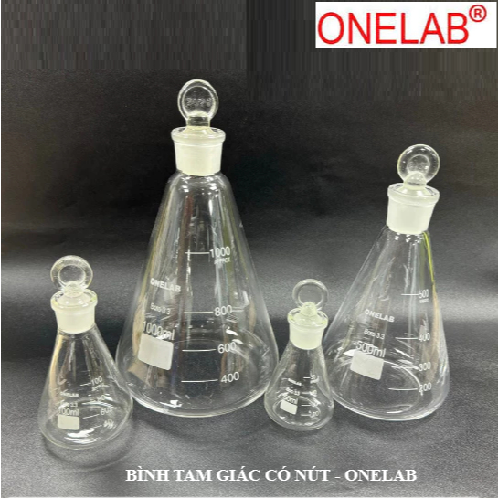 Bình tam giác có nút ONELAB 50 100 250 500 1000ml, erlen cổ nhám, nắp ...