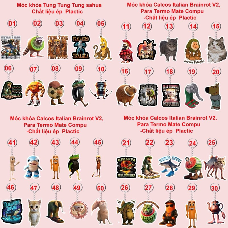 Móc meme italian brainrot Combo 3 móc/móc khóa Brainrot | Shopee Việt Nam