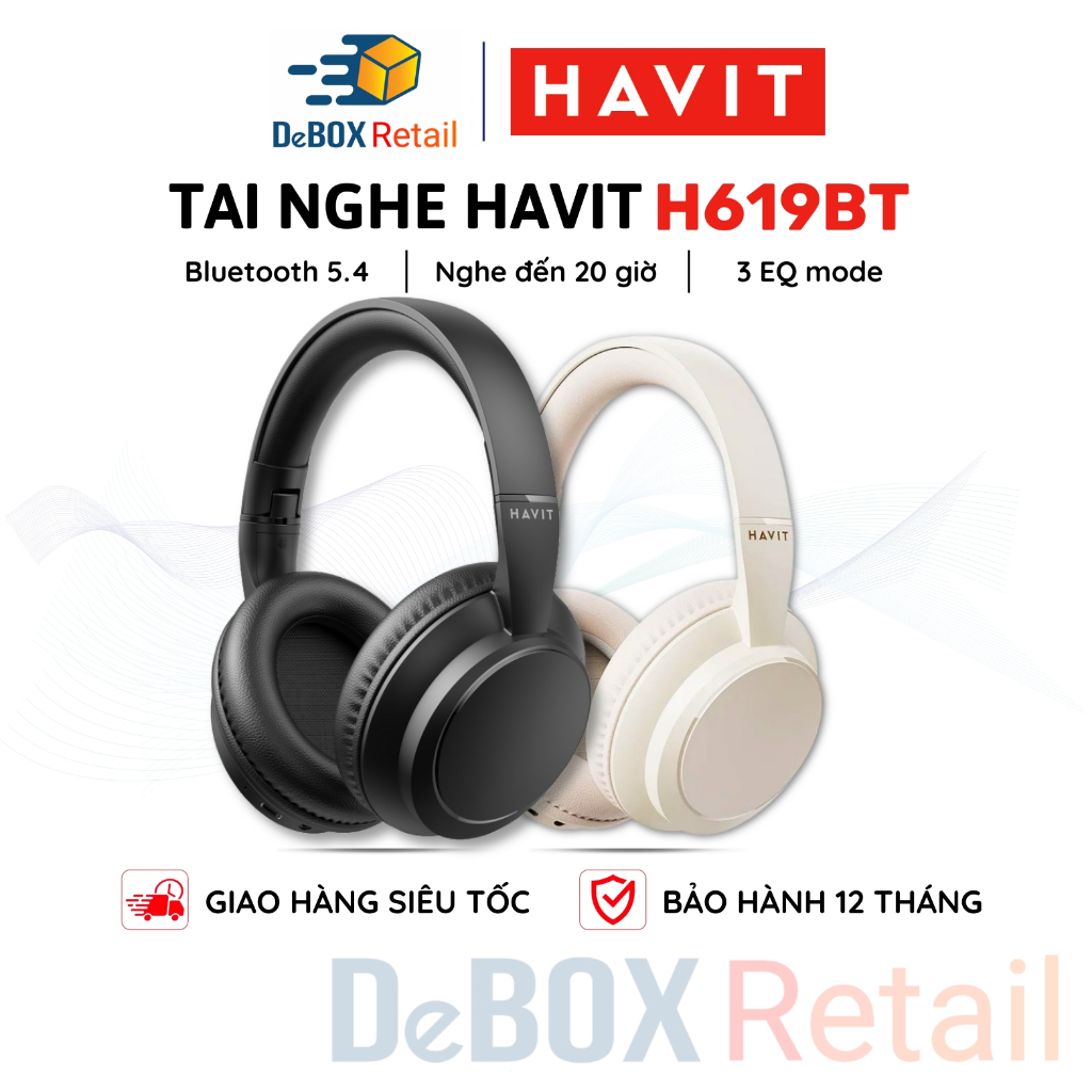 Tai Nghe Bluetooth Headphone HAVIT H619BT, BT 5.4, Màng Loa 40mm, Nút Nhấn Điều Khiển, Nghe Nhạc ...