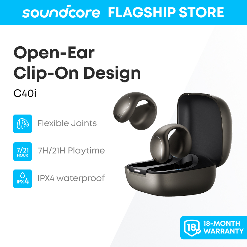 Soundcore C40i by Anker, Open-Ear Earbuds, Clip-On Headphones, Flexible ...